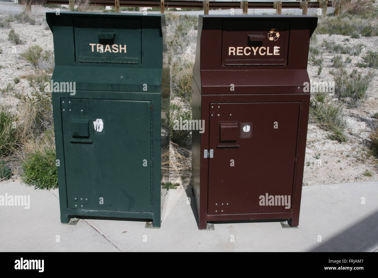 Outdoor metal recycling bin and trash can Stock Photo - Alamy