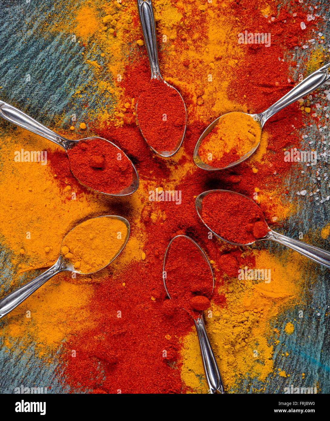 Various spices powder with spoons Stock Photo - Alamy