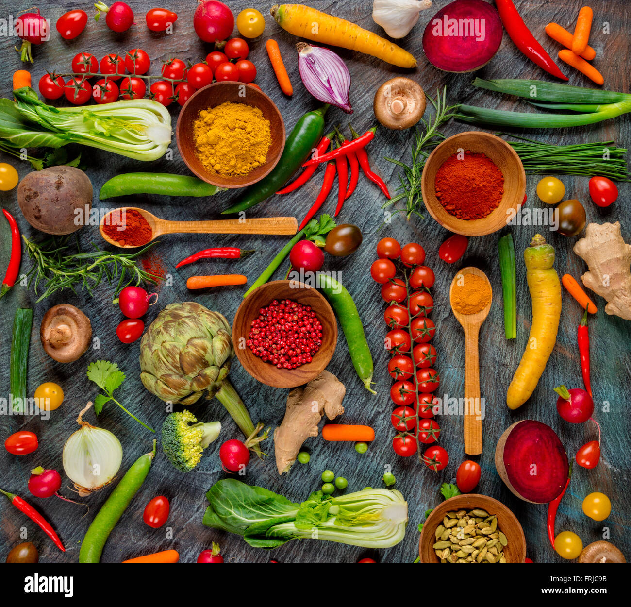 Collection of fresh vegetables on stone Stock Photo - Alamy