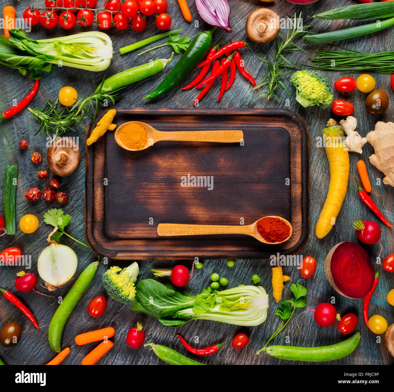 Collection of fresh vegetables with breadboard Stock Photo - Alamy