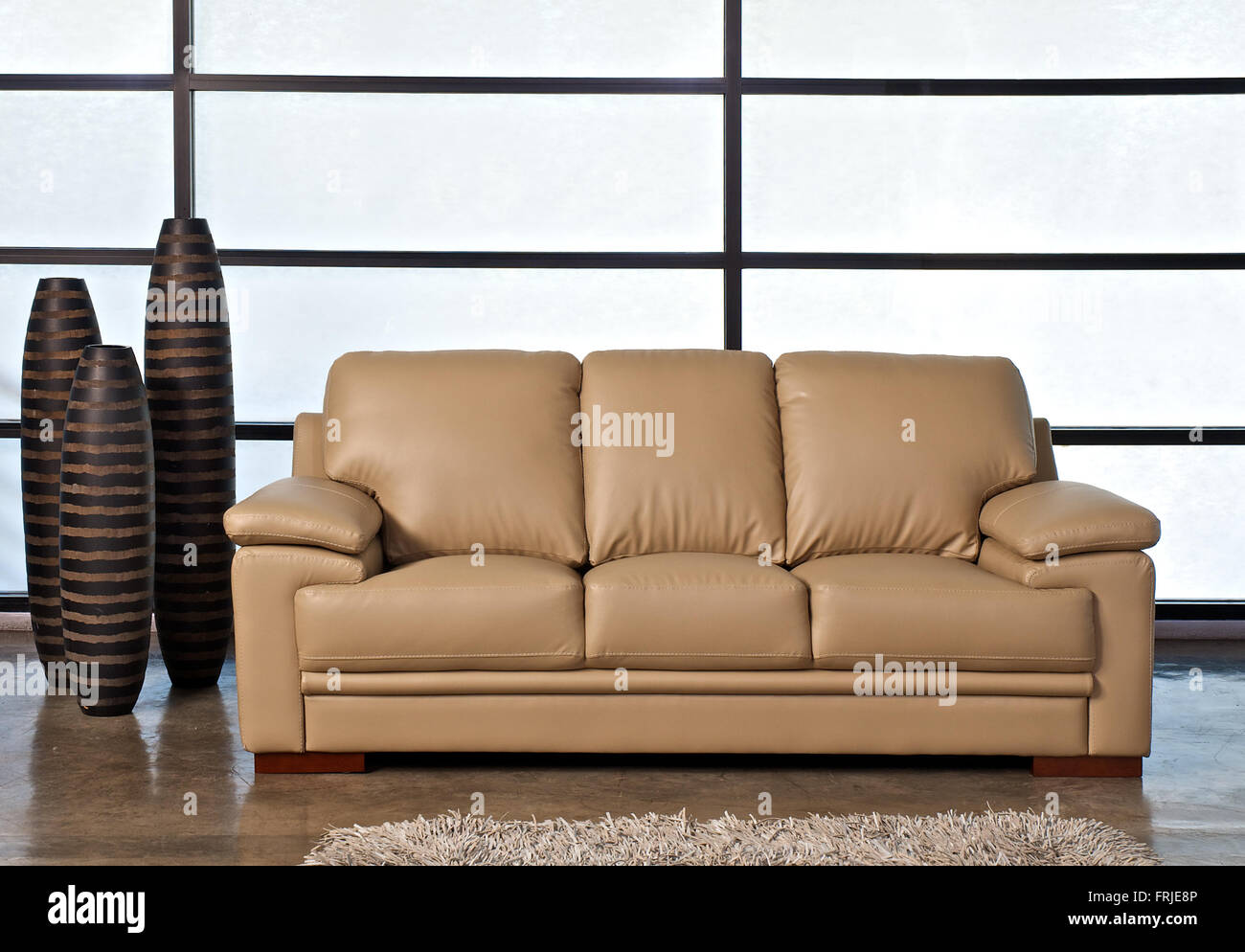 Light brown leather sofa for home or office Stock Photo Alamy
