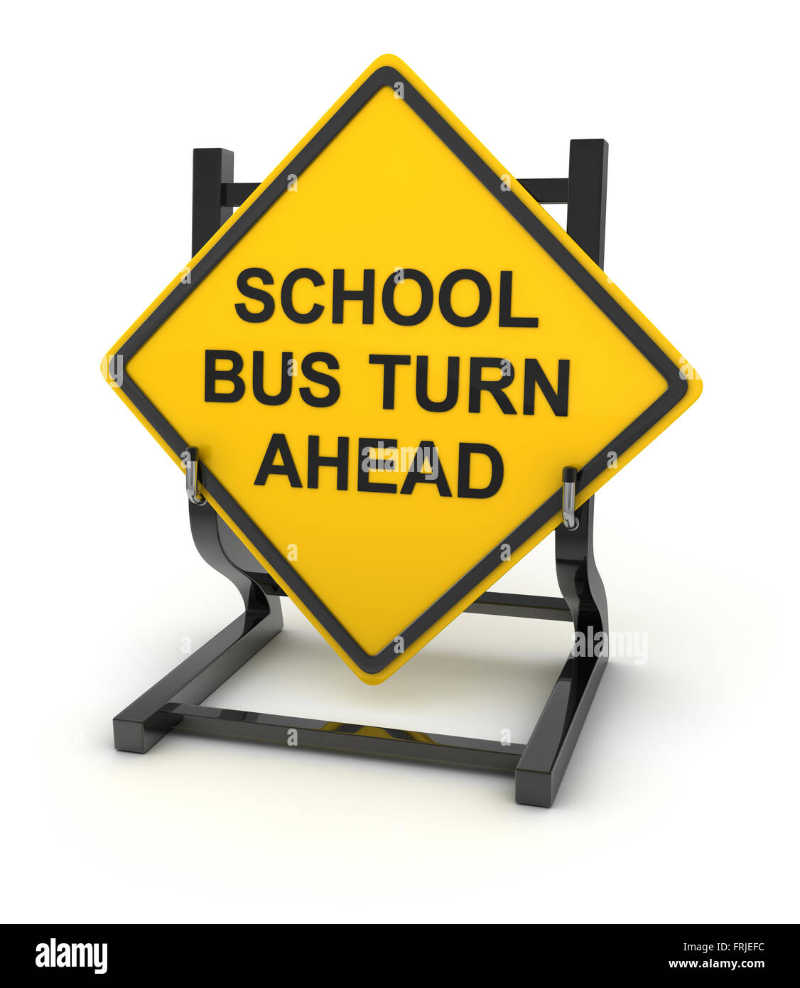 Road sign - school bus turn ahead , This is a computer generated and 3d ...