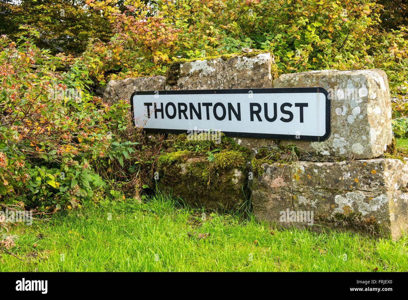 Road sign at the village of Thornton Rust, near Aysgarth, Wensleydale ...