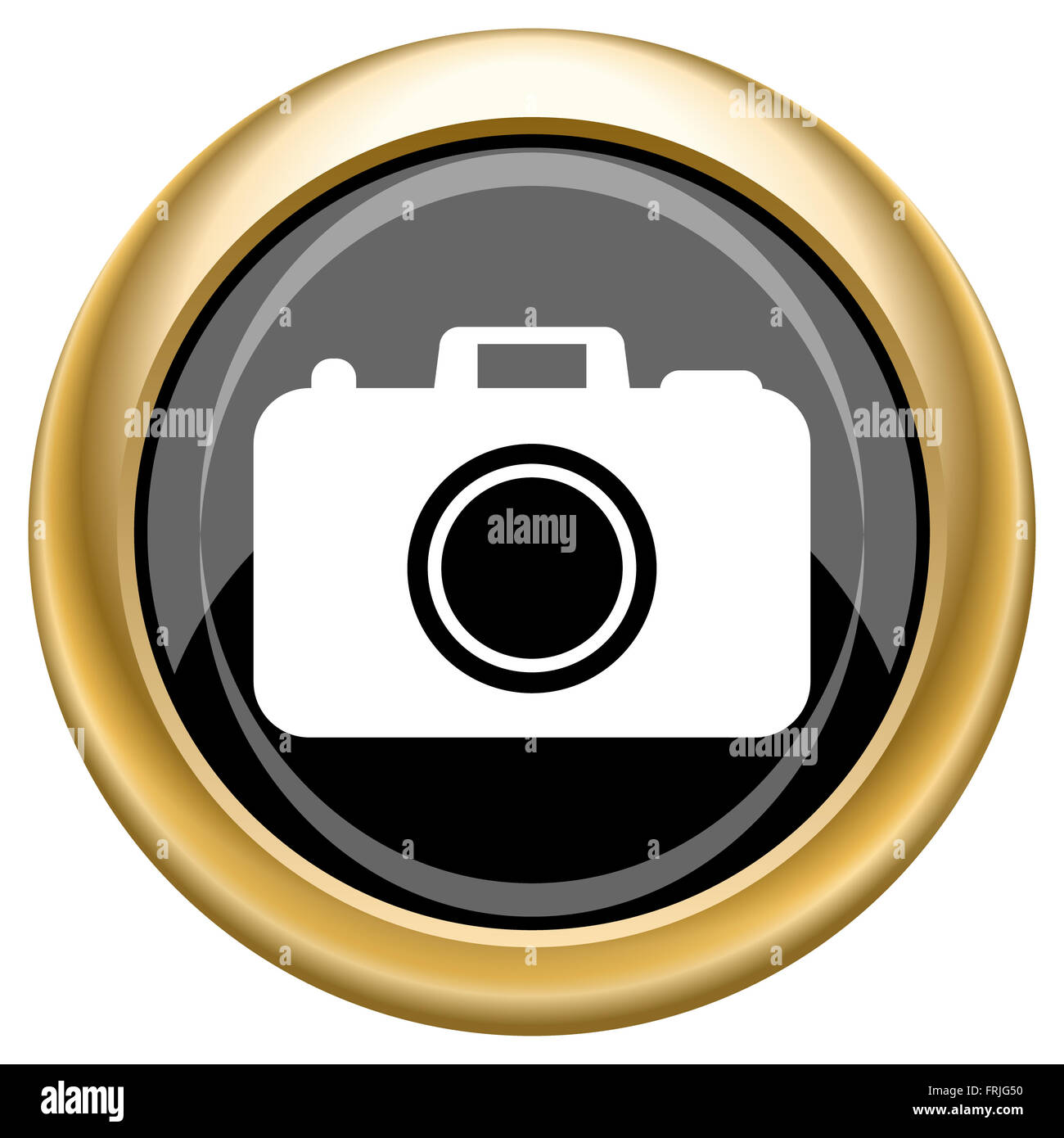 Shiny glossy icon with white design on black and gold background Stock ...
