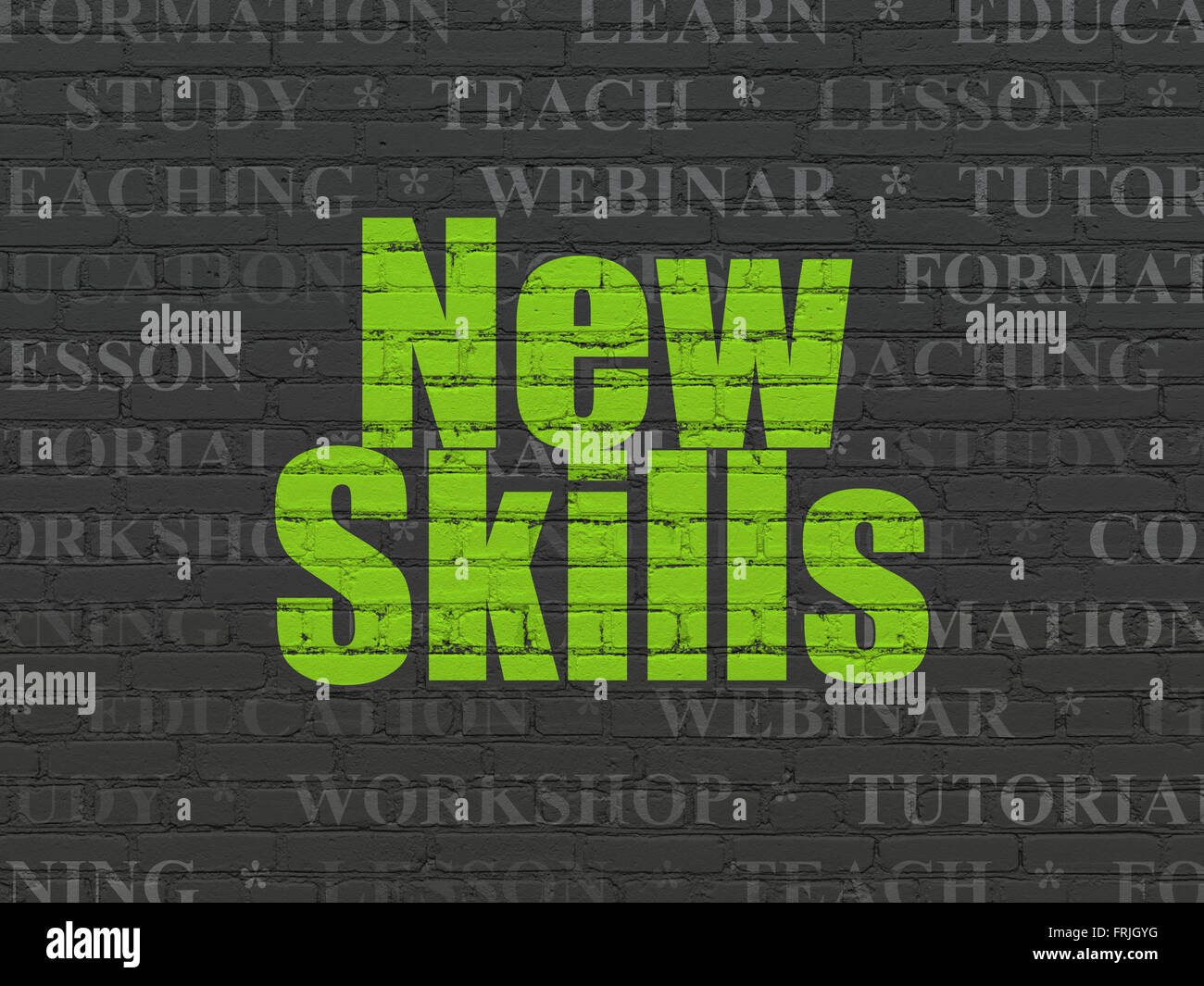 Education concept: New Skills on wall background Stock Photo - Alamy