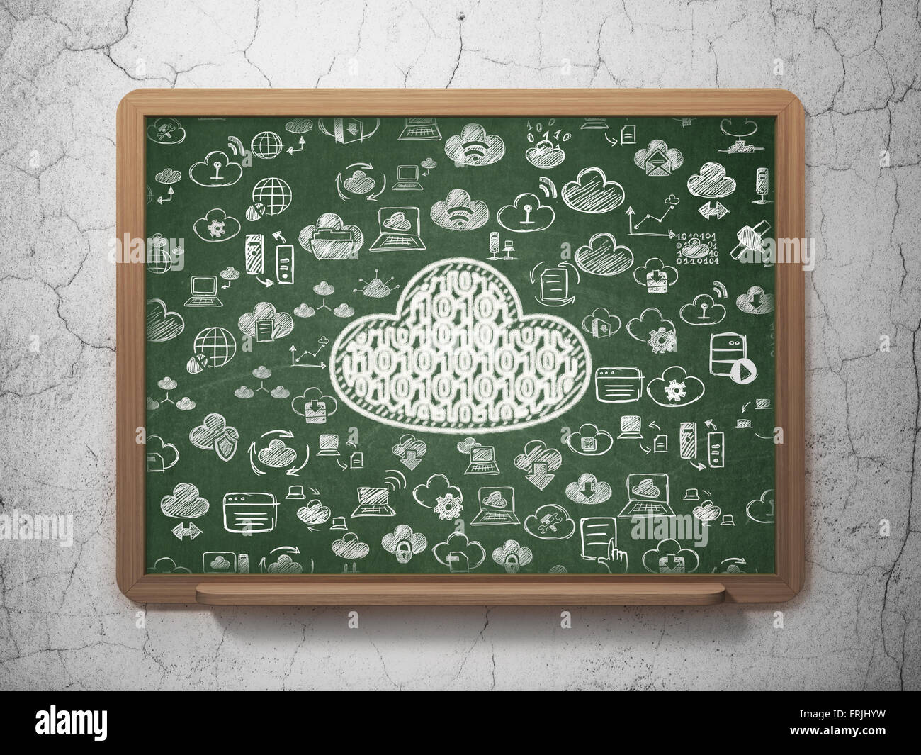 Cloud technology concept: Cloud With Code on School Board background ...