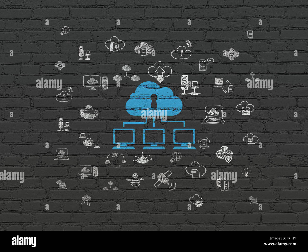 Cloud computing concept: Cloud Network on wall background Stock Photo ...