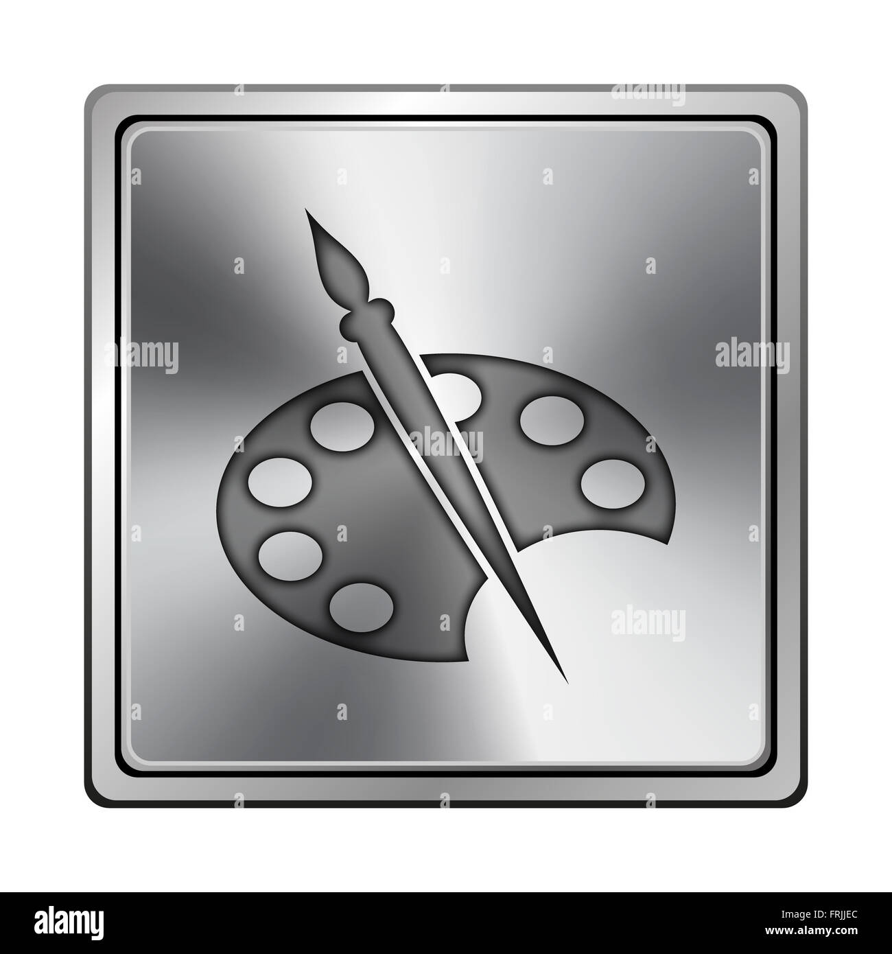 Square metallic icon with carved design on grey background Stock Photo ...