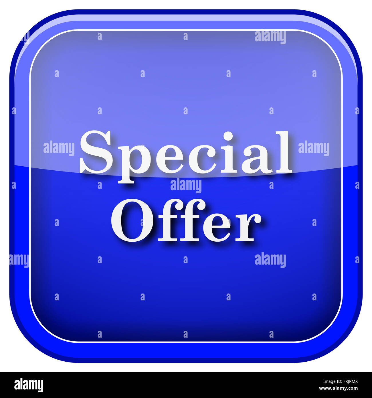 Square shiny icon with white design on blue background Stock Photo - Alamy