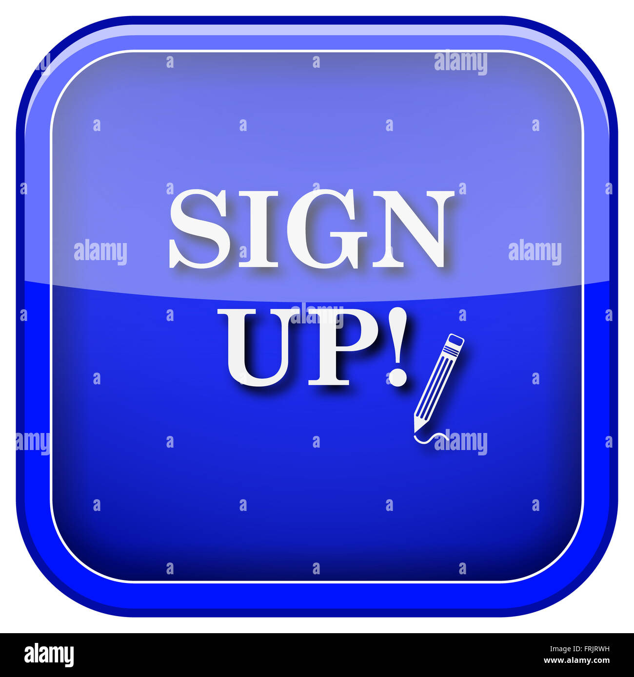 Square shiny icon with white design on blue background Stock Photo - Alamy