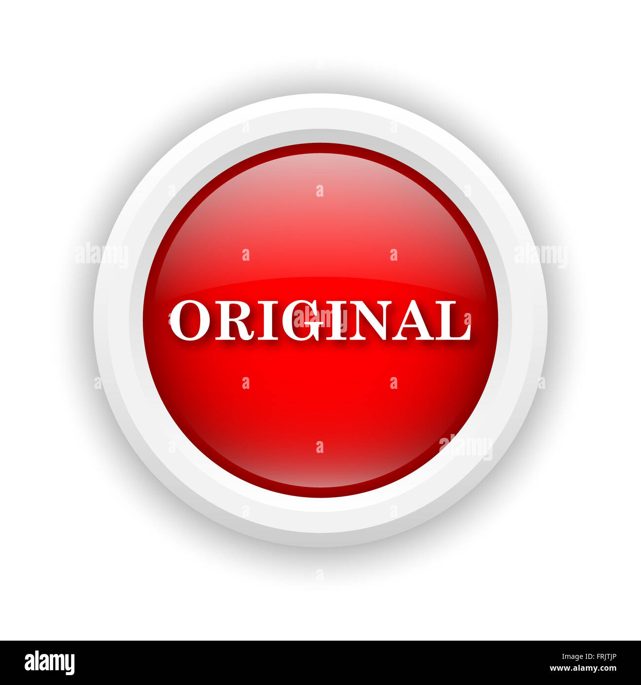 Round plastic icon with white design on red background Stock Photo - Alamy