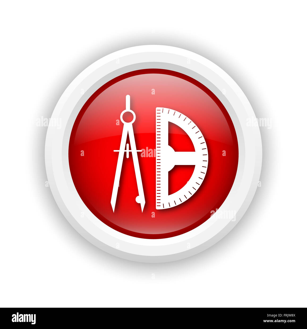 Round plastic icon with white design on red background Stock Photo - Alamy