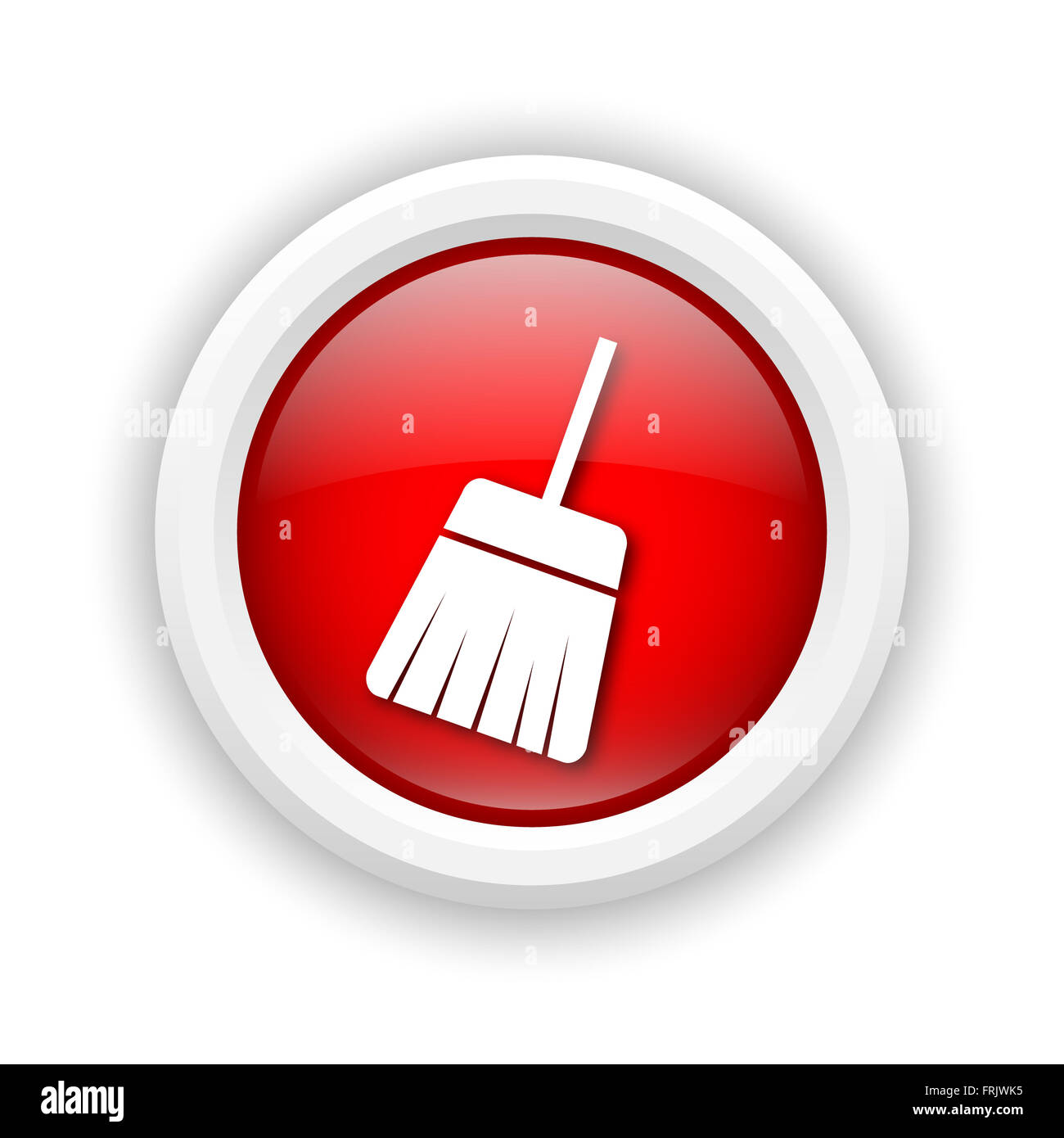 Round plastic icon with white design on red background Stock Photo - Alamy