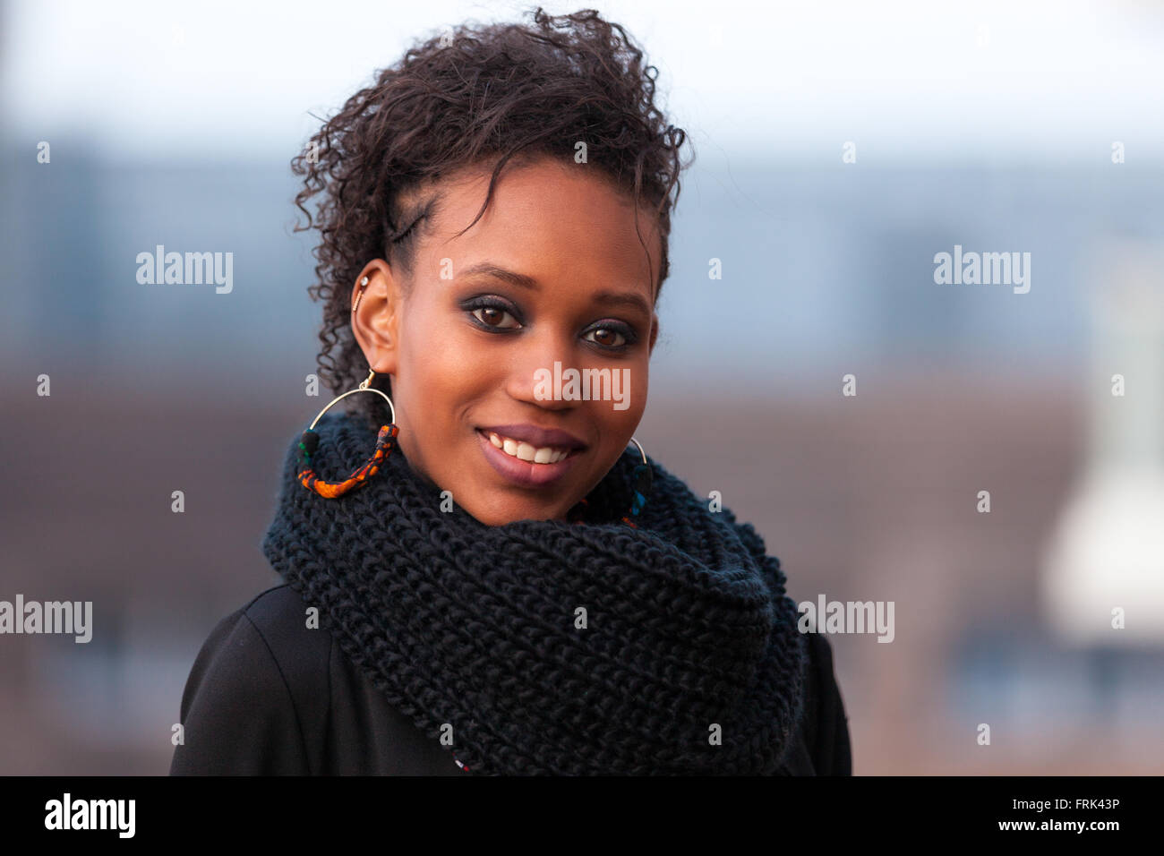 Outdoor portrait of a young beautiful African American woman Stock ...