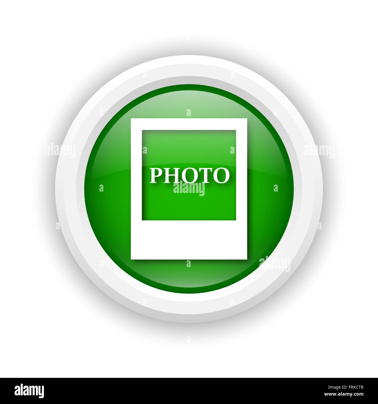 Round plastic icon with white design on green background Stock Photo ...