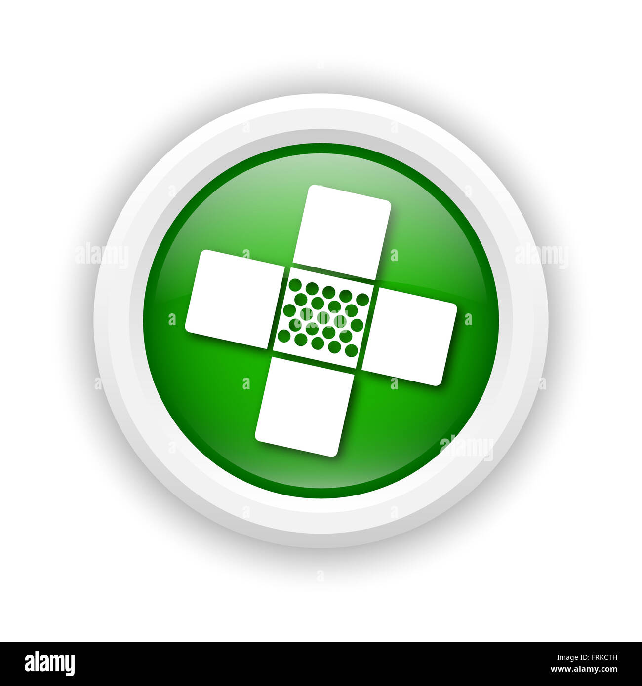 Round plastic icon with white design on green background Stock Photo ...