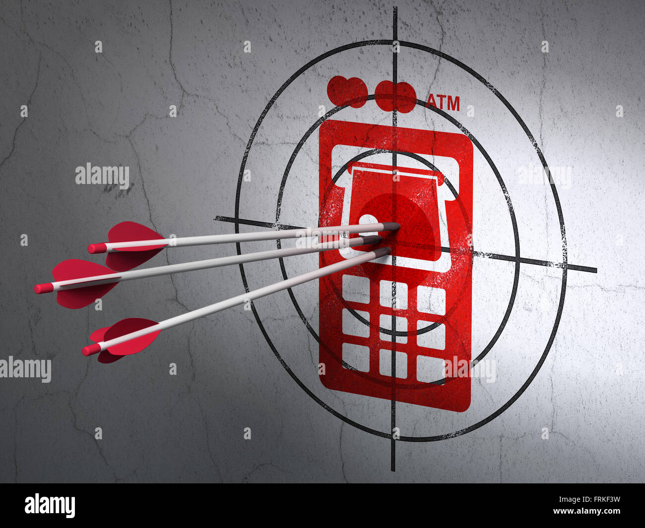 Money concept: arrows in ATM Machine target on wall background Stock ...