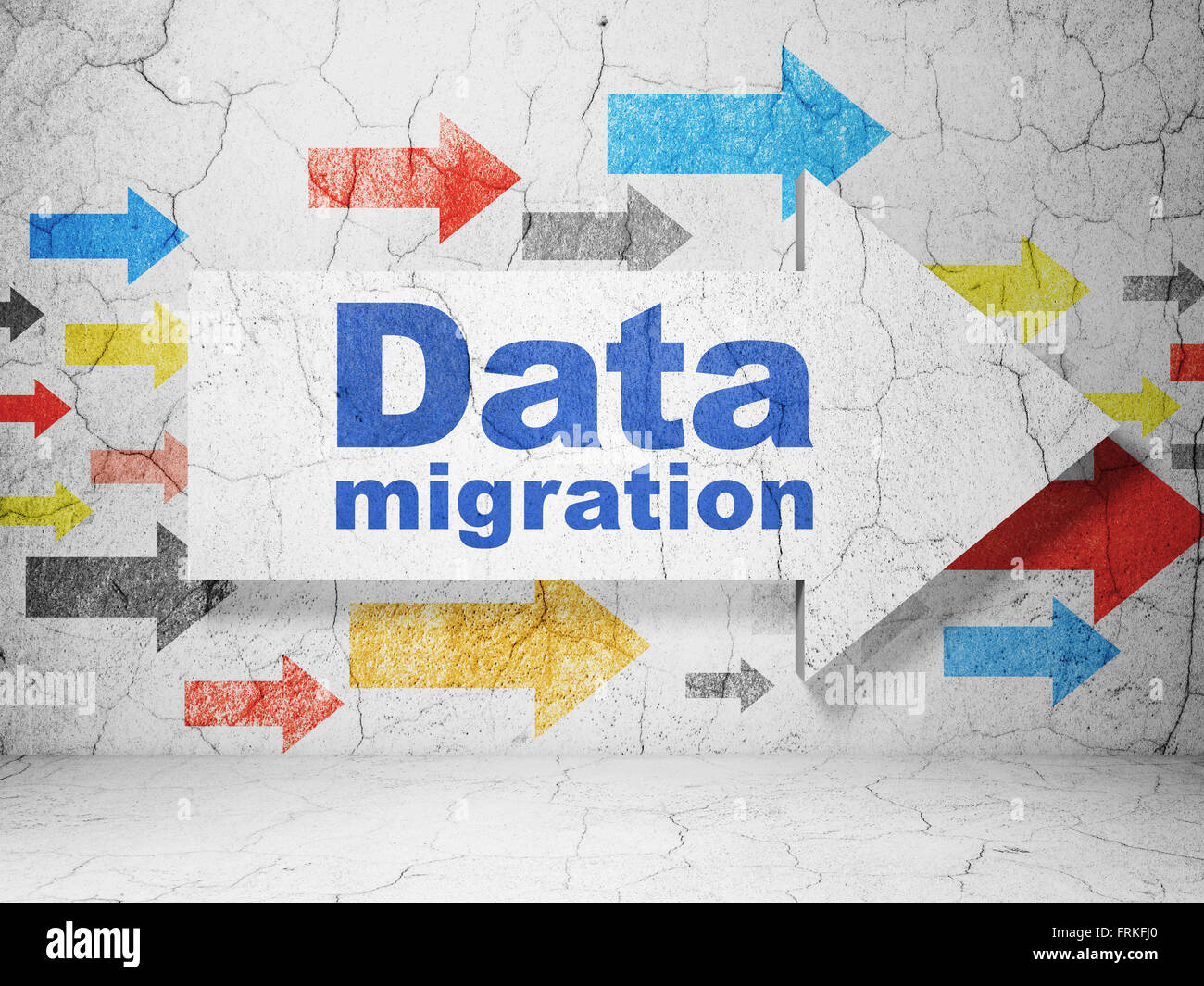 Information concept: arrow with Data Migration on grunge wall ...