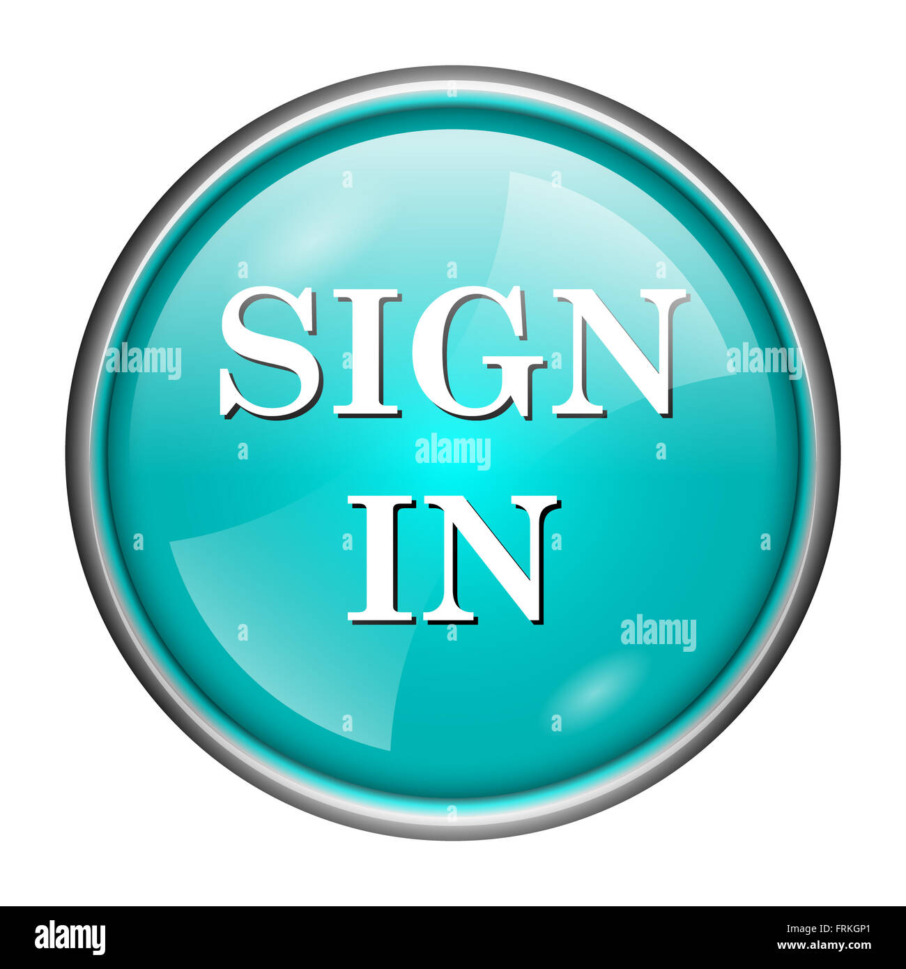 Round glossy icon with white design on aqua background Stock Photo - Alamy