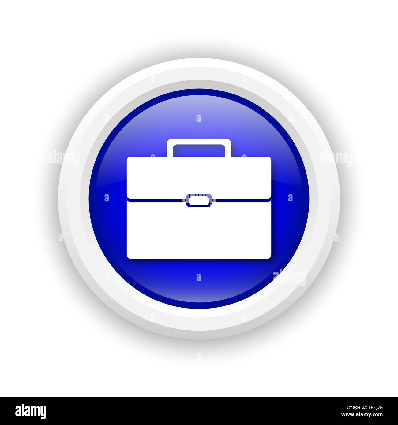 Round plastic icon with white design on blue background Stock Photo - Alamy