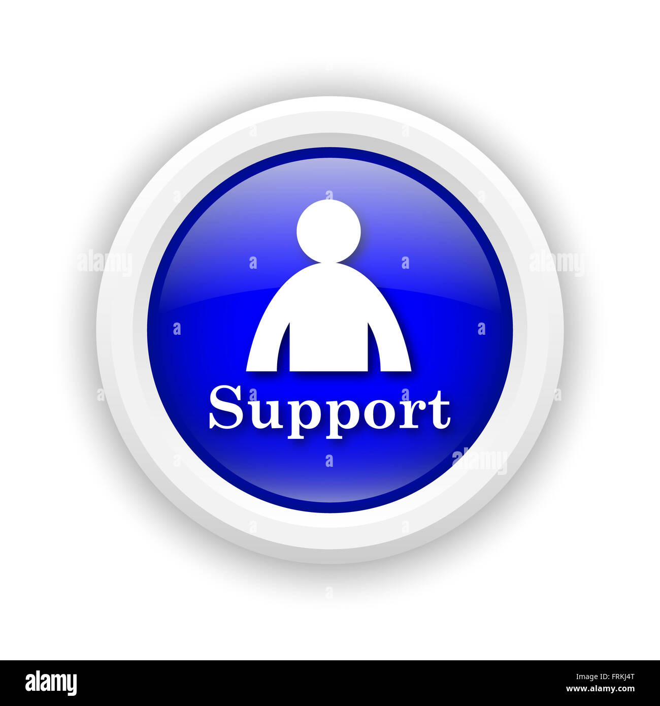 Round plastic icon with white design on blue background Stock Photo - Alamy