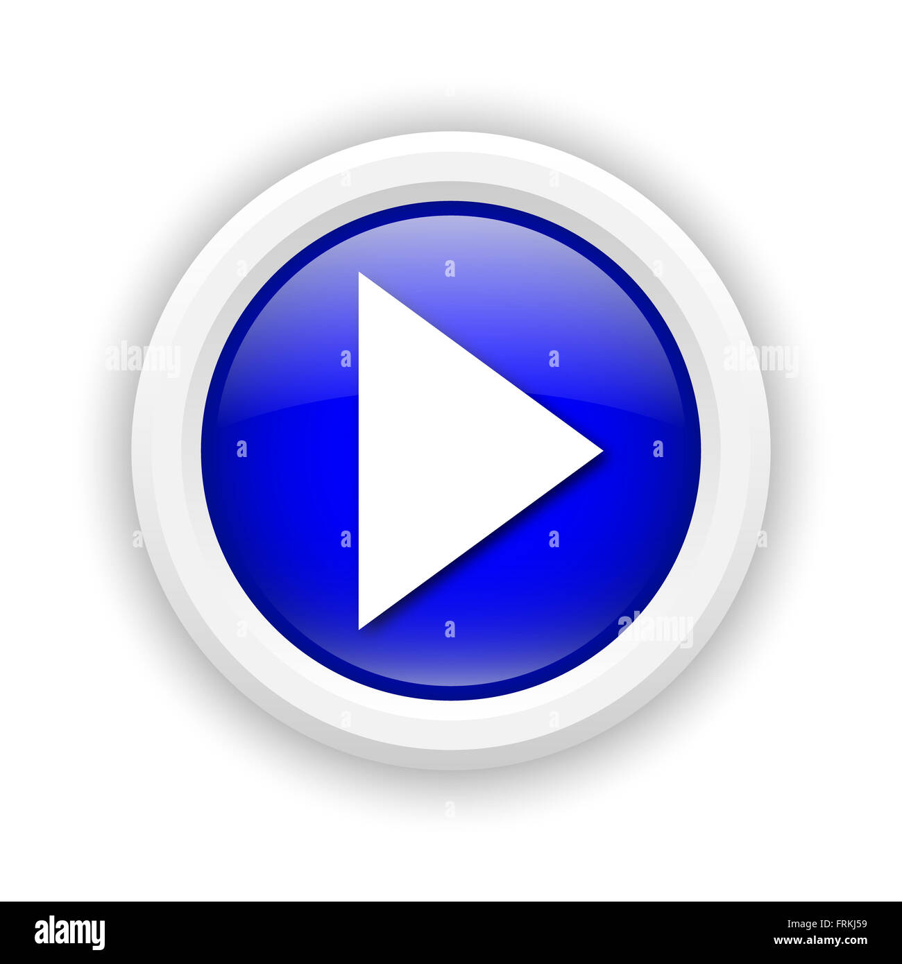 Round plastic icon with white design on blue background Stock Photo - Alamy