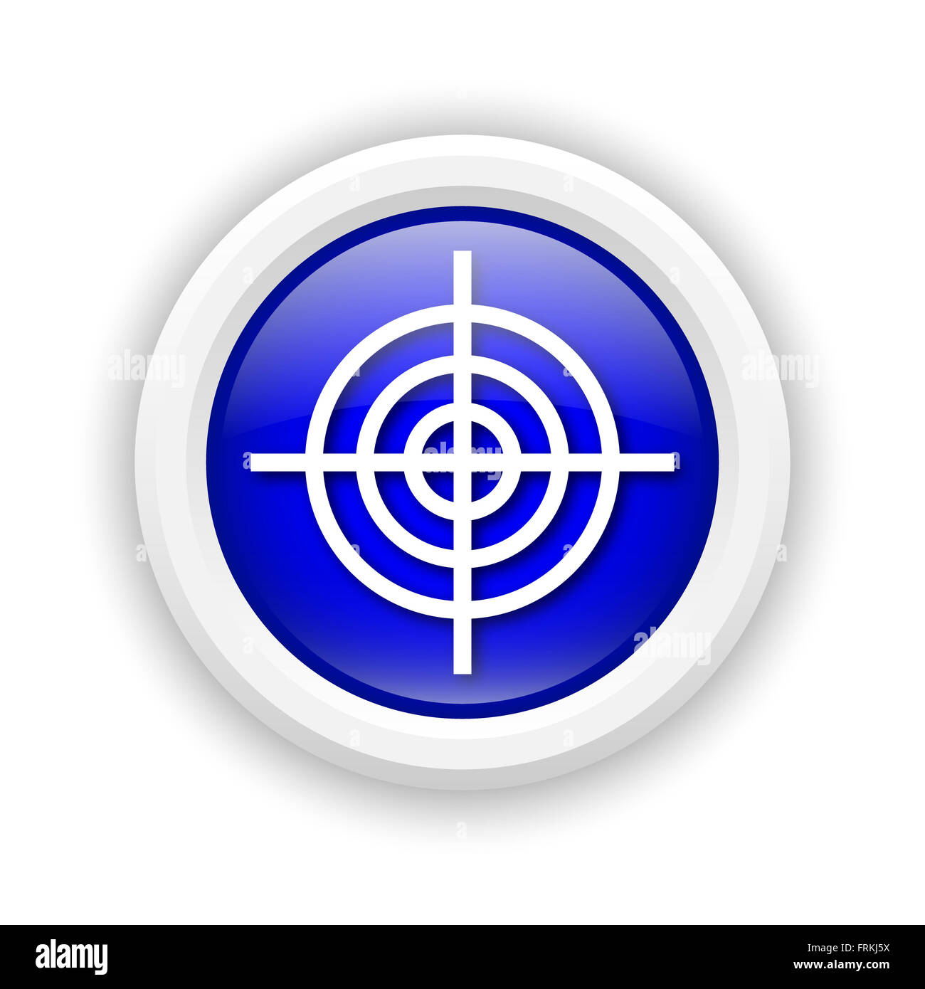 Round plastic icon with white design on blue background Stock Photo - Alamy