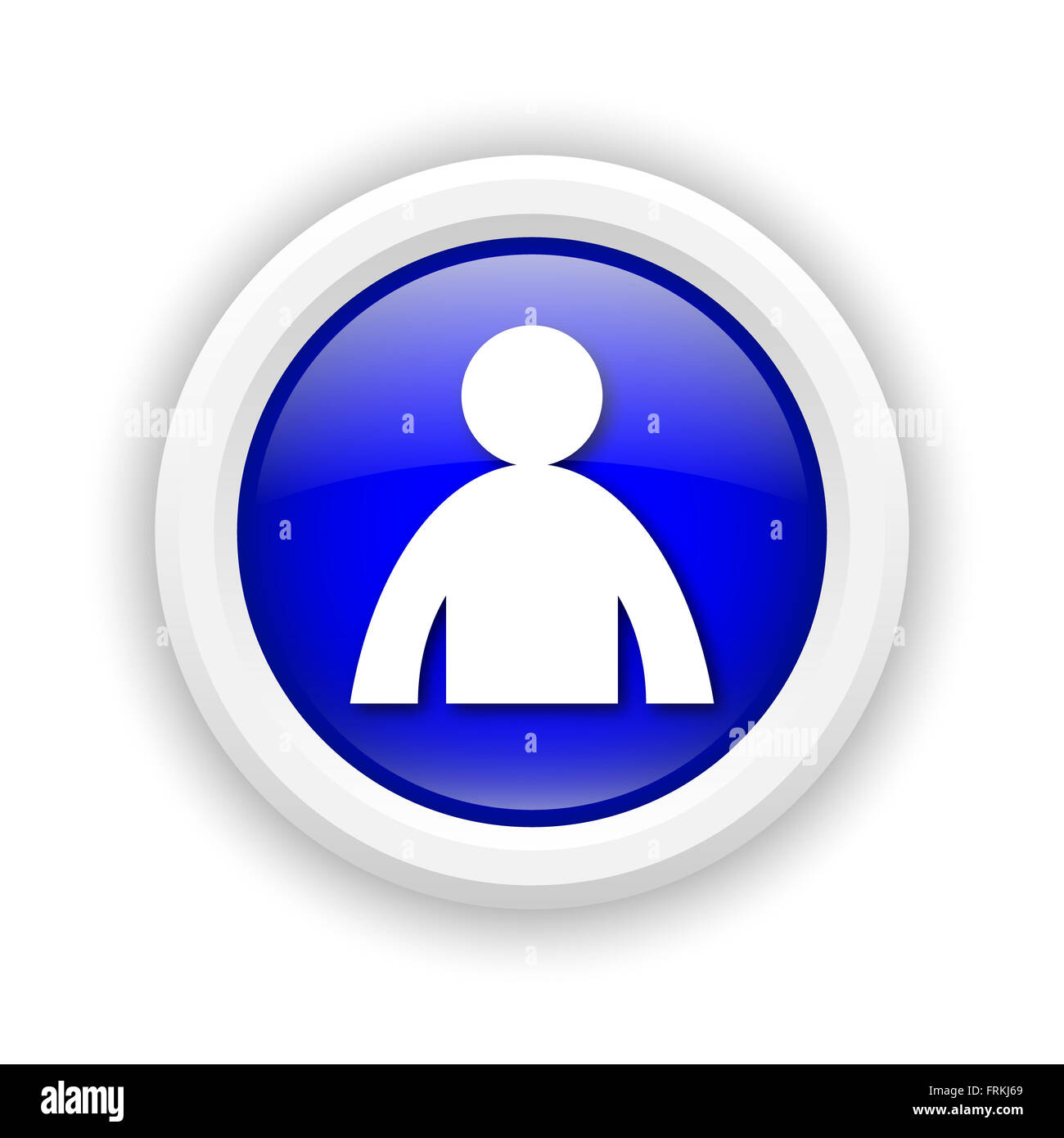 Round plastic icon with white design on blue background Stock Photo - Alamy