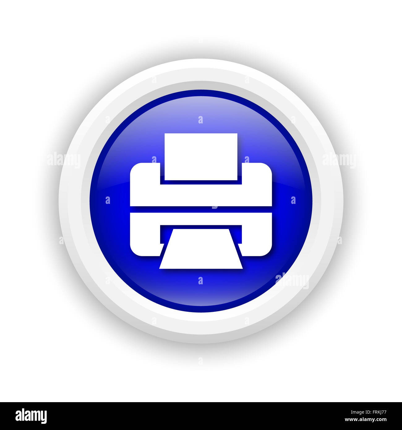 Round plastic icon with white design on blue background Stock Photo - Alamy