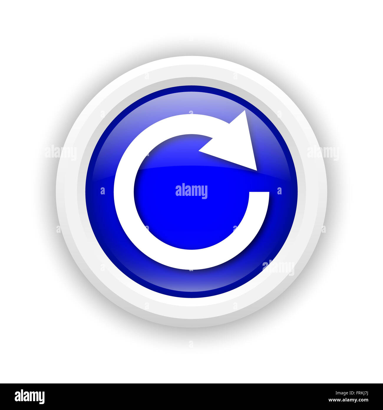 Round plastic icon with white design on blue background Stock Photo - Alamy