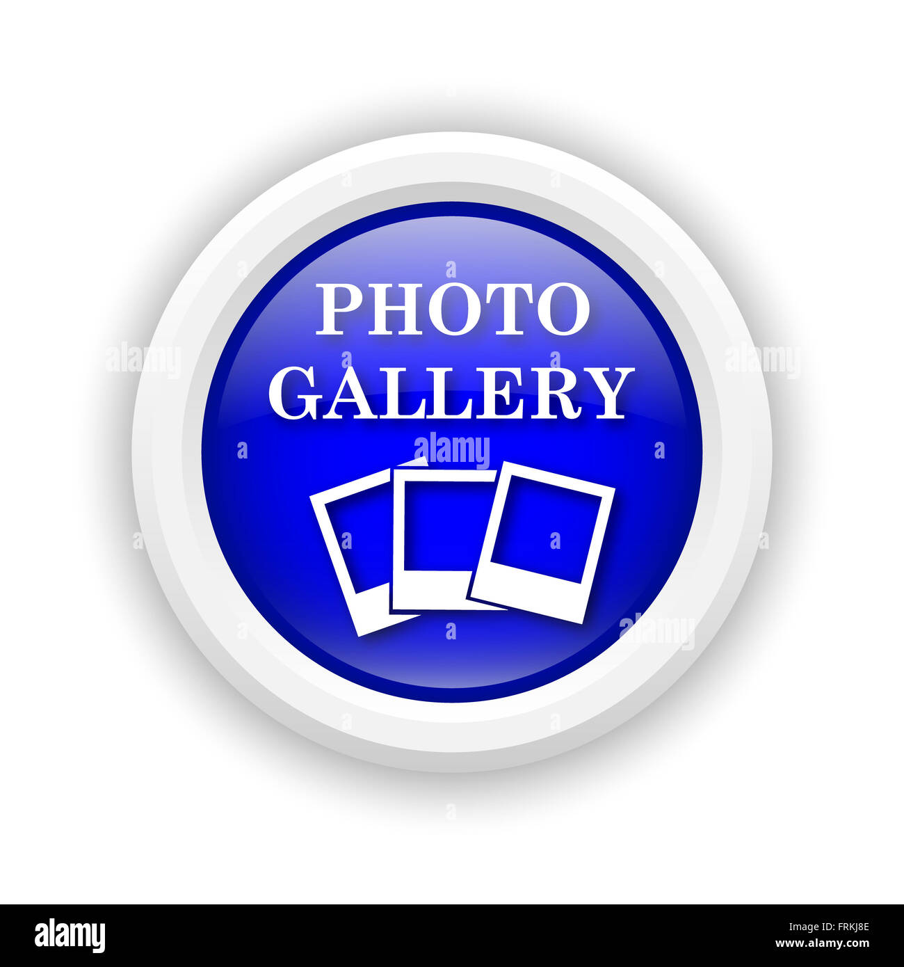 Round plastic icon with white design on blue background Stock Photo - Alamy
