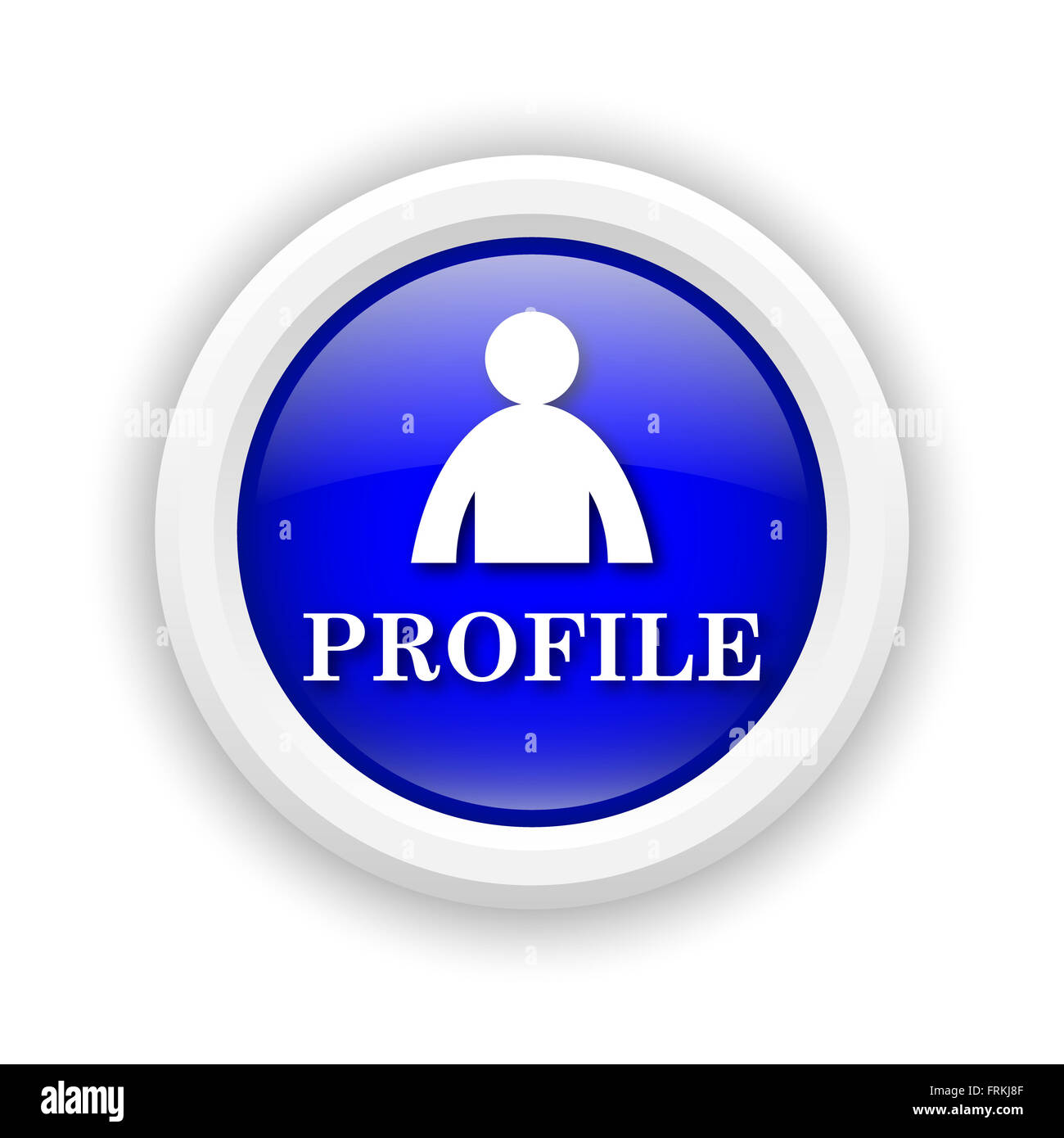 Round plastic icon with white design on blue background Stock Photo - Alamy