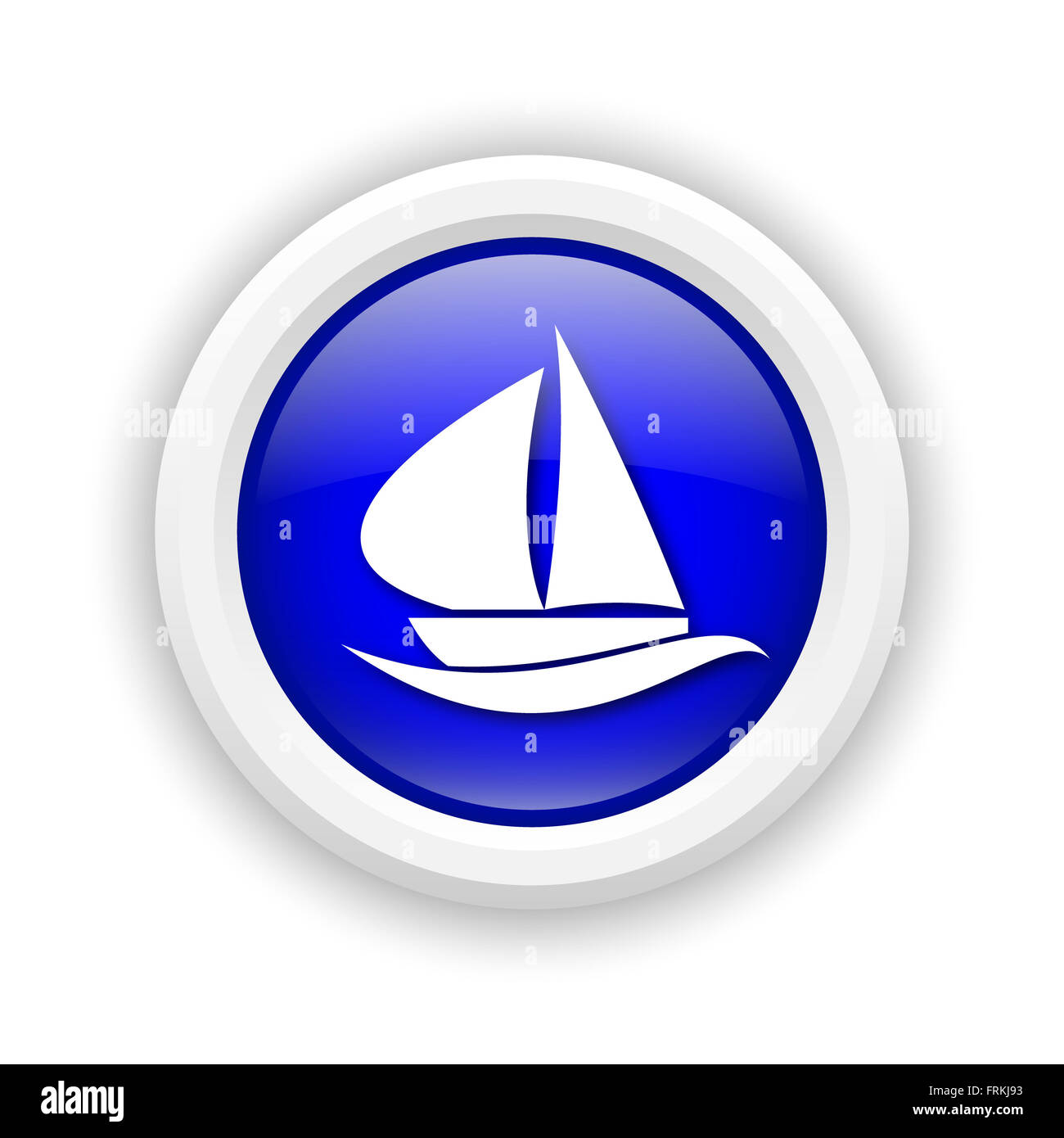 Round plastic icon with white design on blue background Stock Photo - Alamy