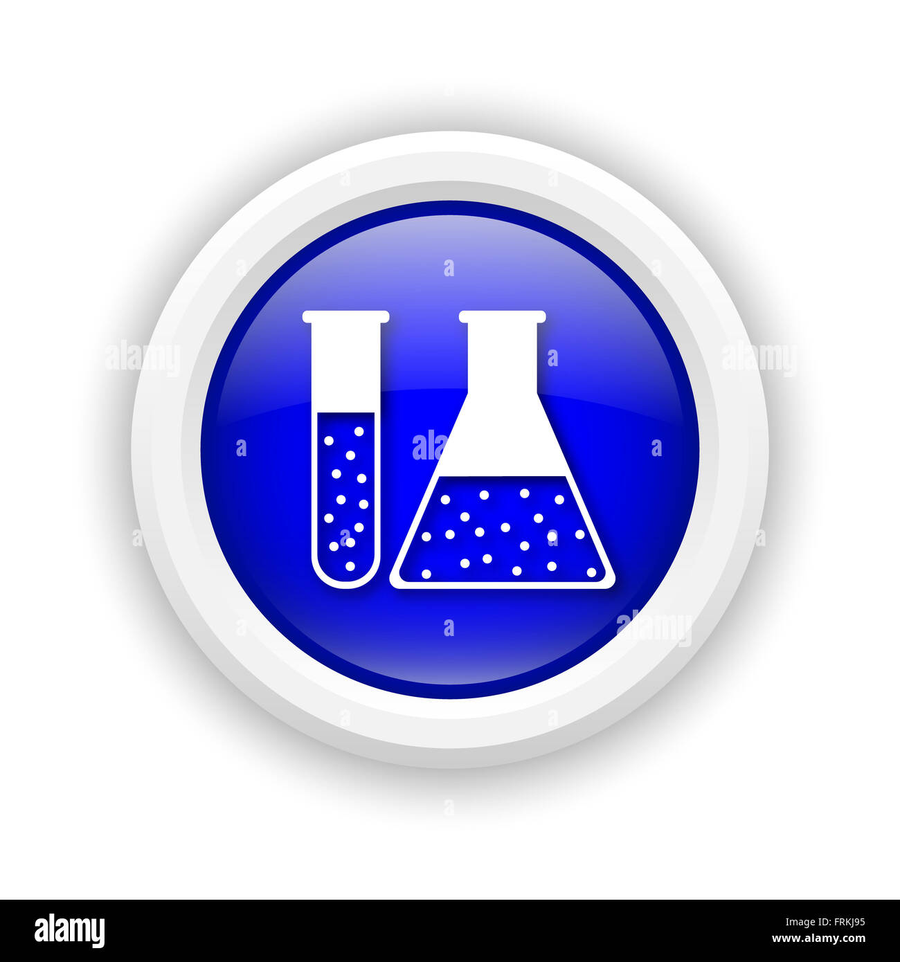 Round plastic icon with white design on blue background Stock Photo - Alamy