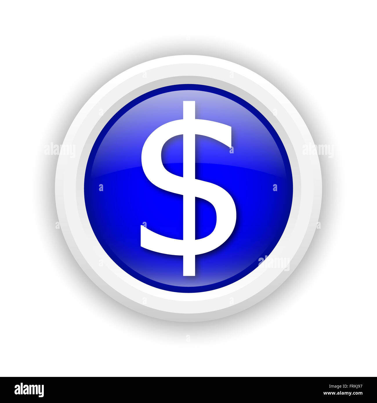Round plastic icon with white design on blue background Stock Photo - Alamy