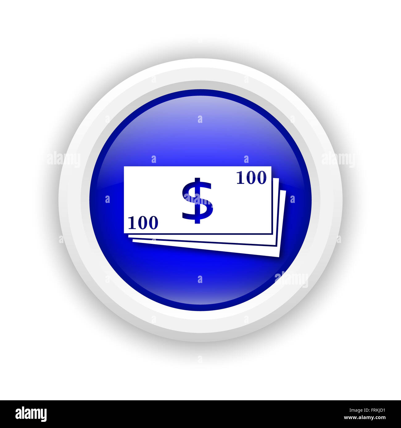 Round plastic icon with white design on blue background Stock Photo - Alamy