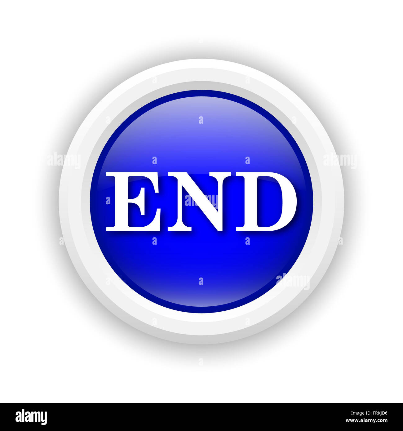 Round plastic icon with white design on blue background Stock Photo - Alamy