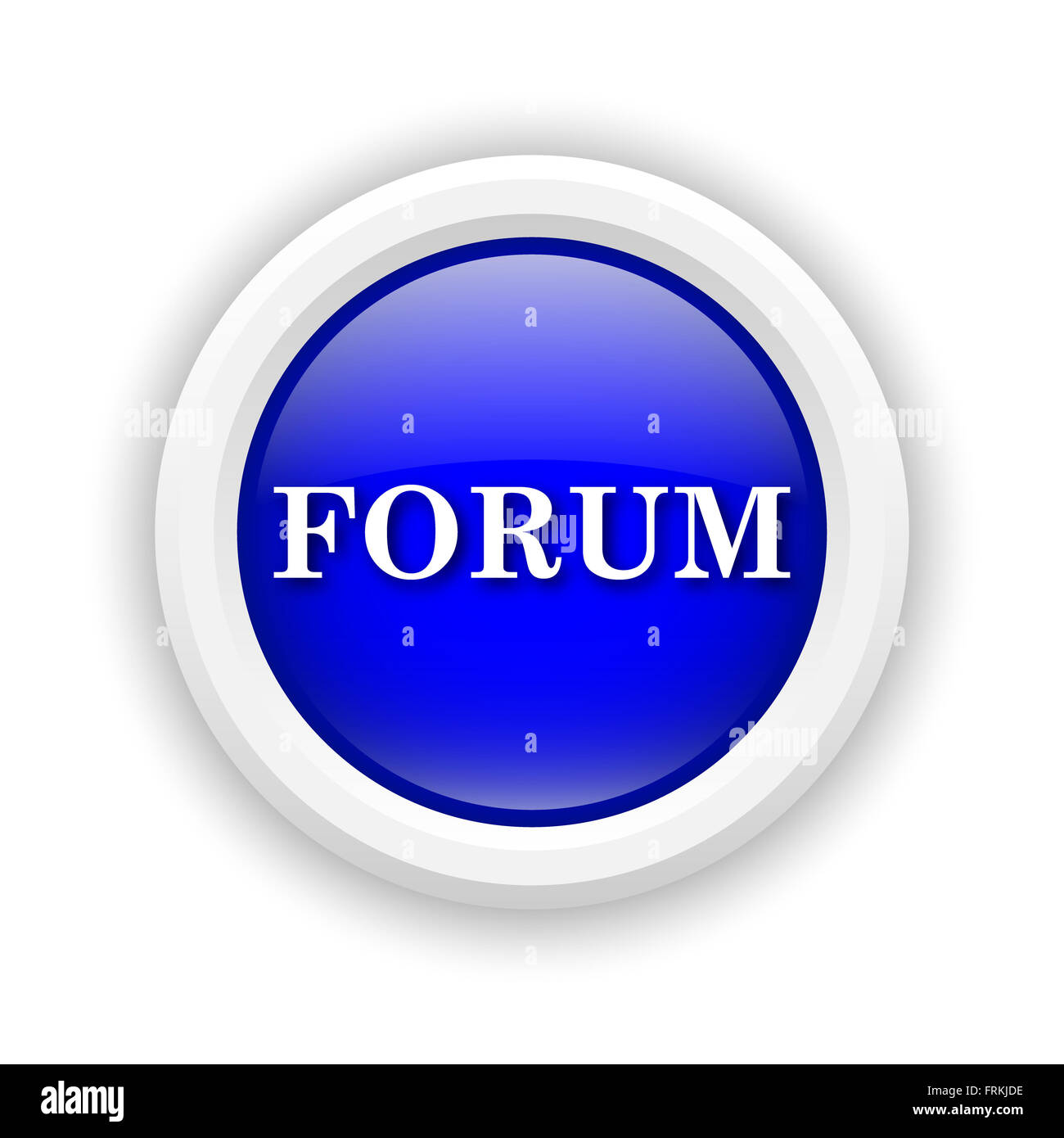 Round plastic icon with white design on blue background Stock Photo - Alamy