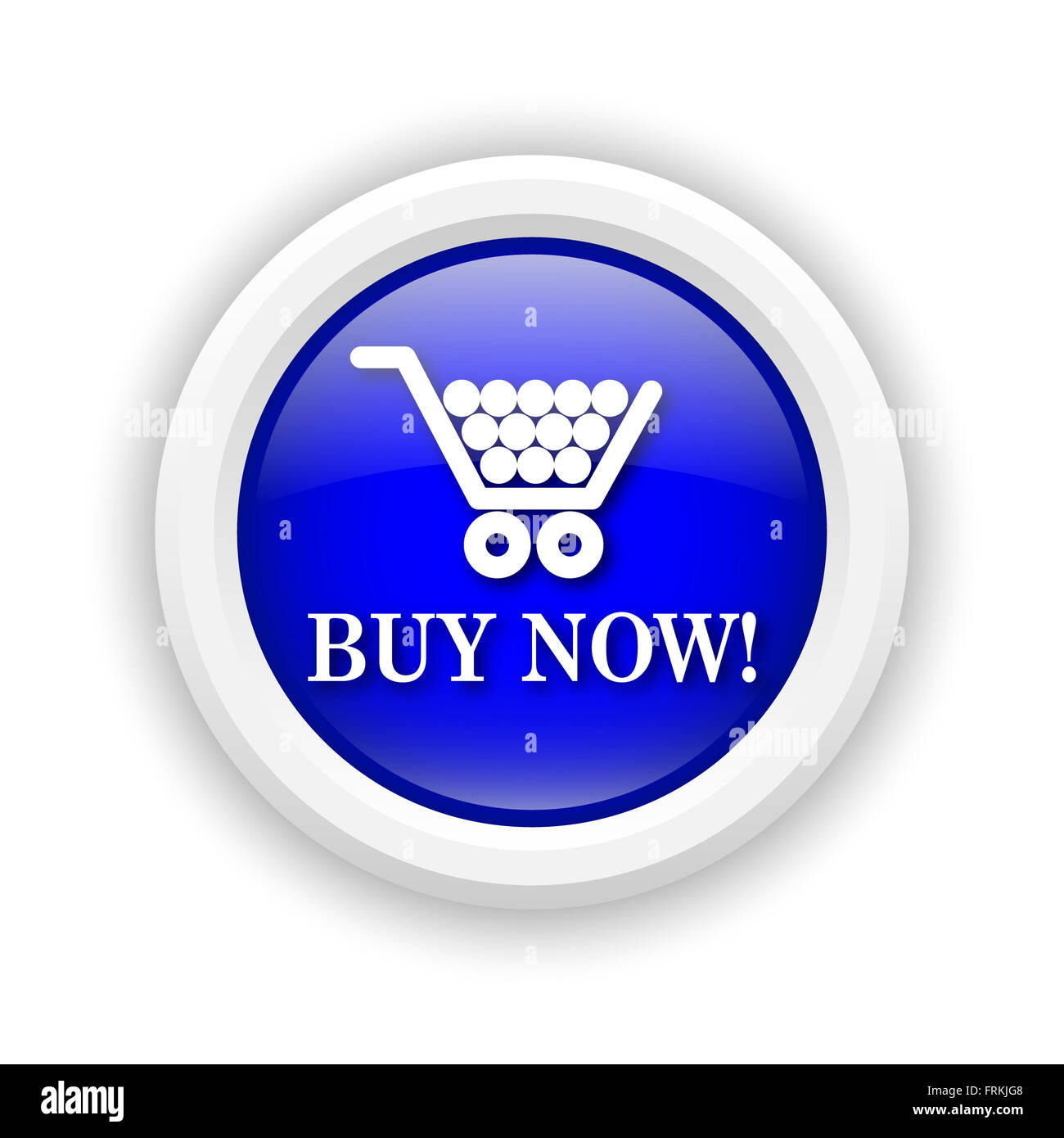 Round plastic icon with white design on blue background Stock Photo - Alamy