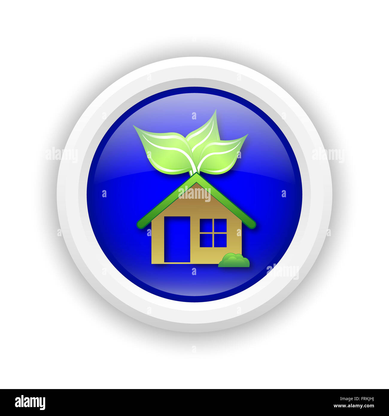Round plastic icon with white design on blue background Stock Photo - Alamy