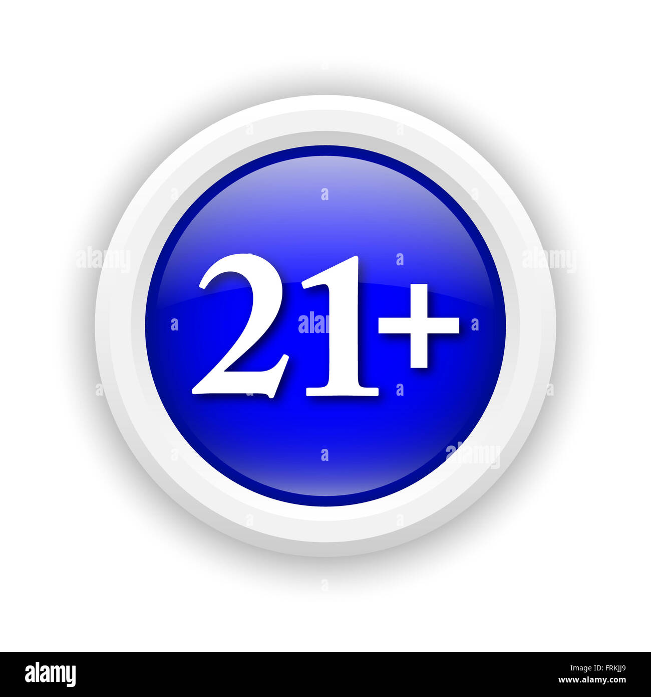 Round plastic icon with white design on blue background Stock Photo - Alamy