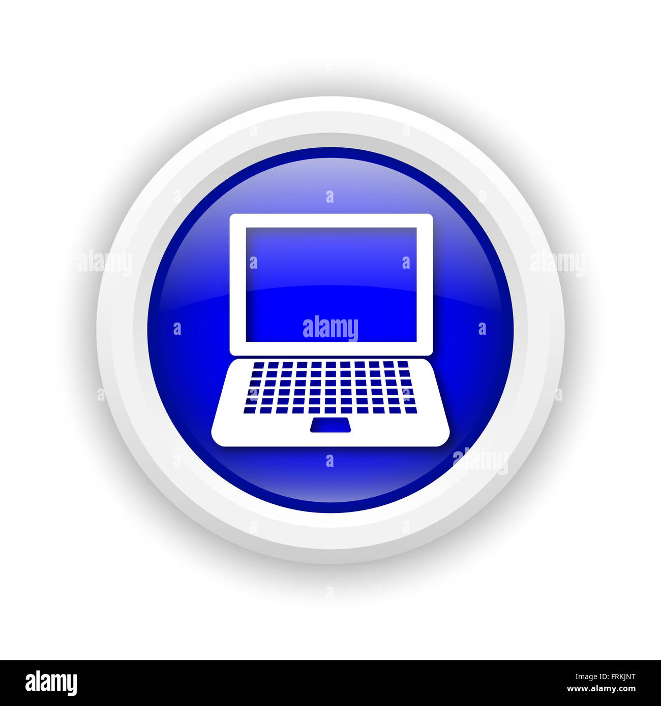 Round plastic icon with white design on blue background Stock Photo - Alamy