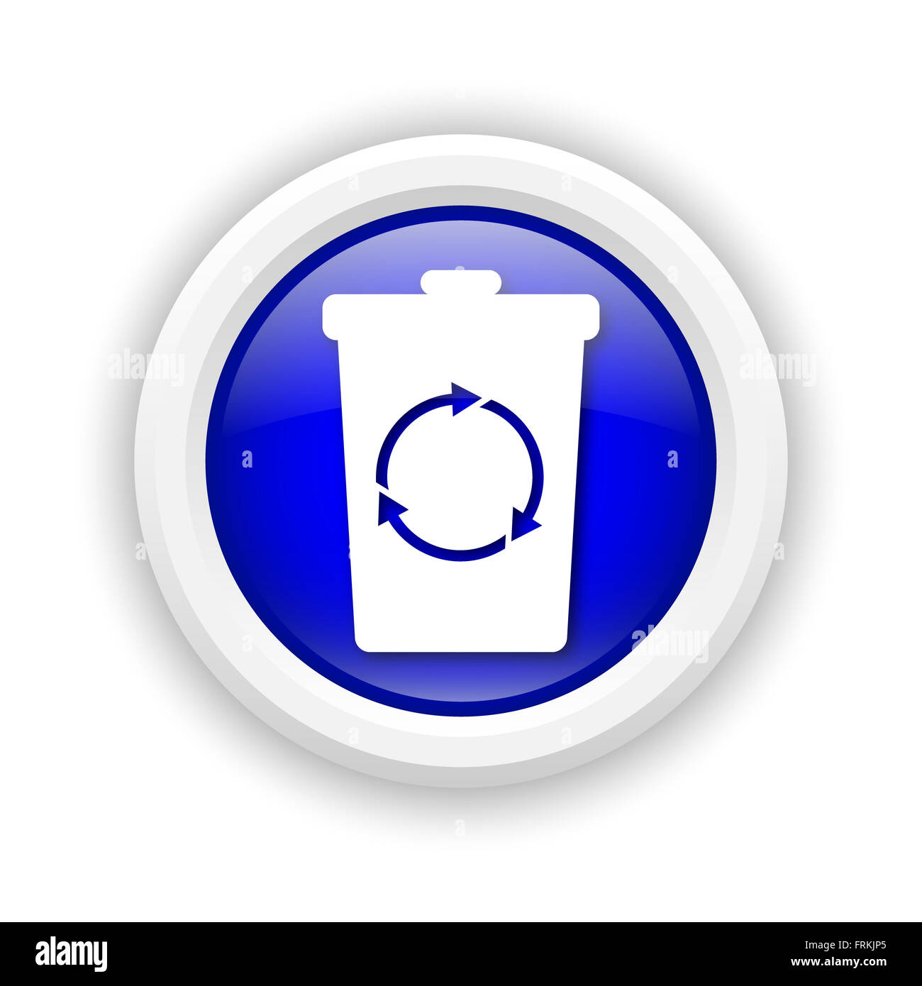 Round plastic icon with white design on blue background Stock Photo - Alamy