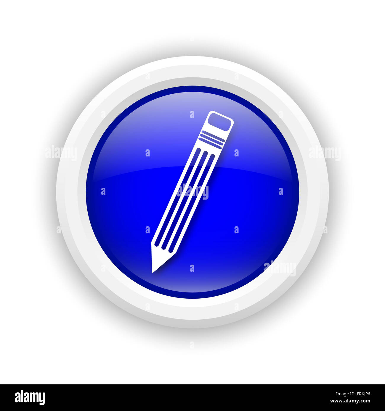 Round plastic icon with white design on blue background Stock Photo - Alamy