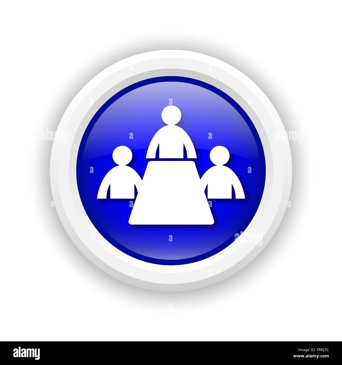Round plastic icon with white design on blue background Stock Photo - Alamy