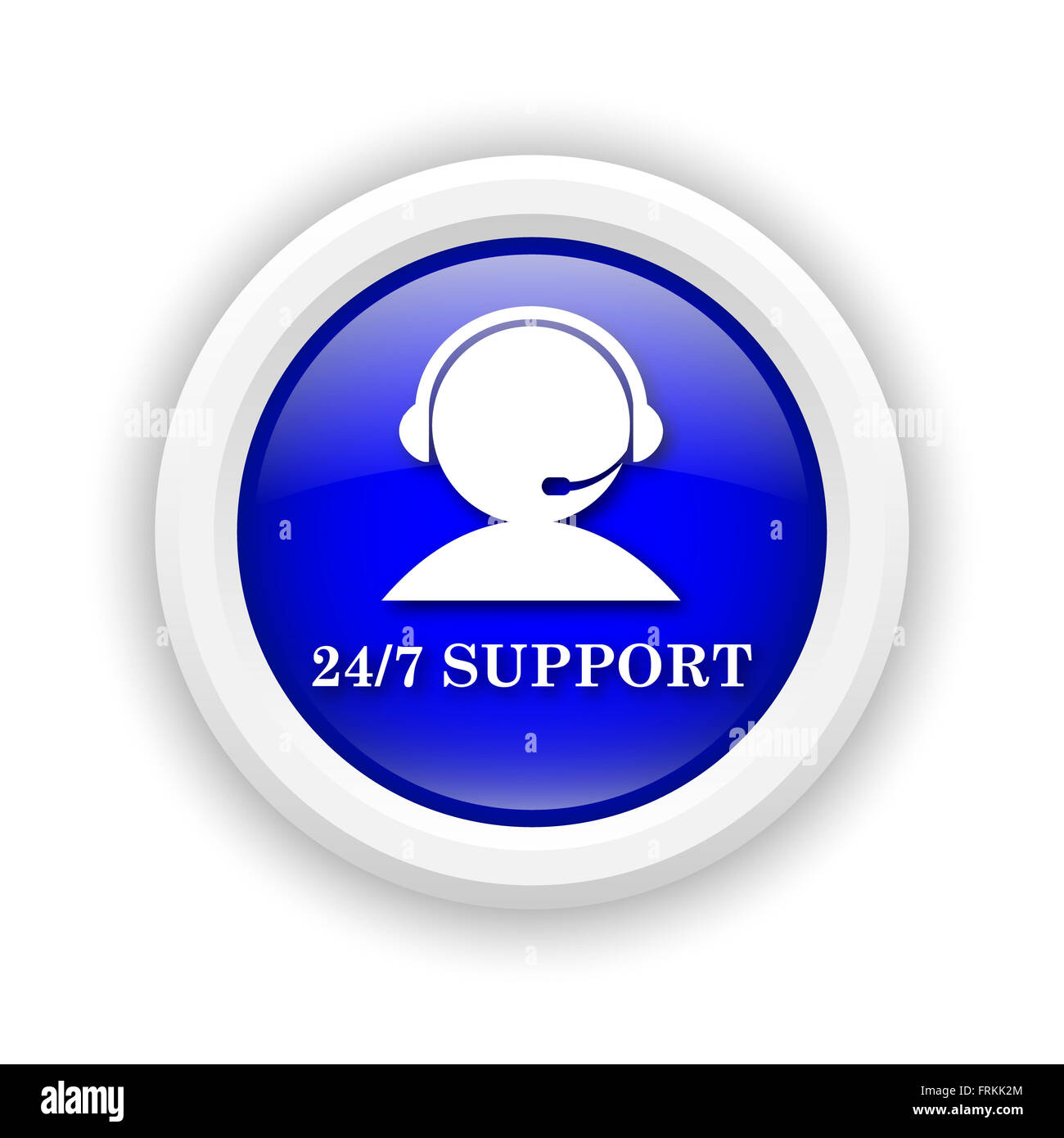 Round plastic icon with white design on blue background Stock Photo - Alamy