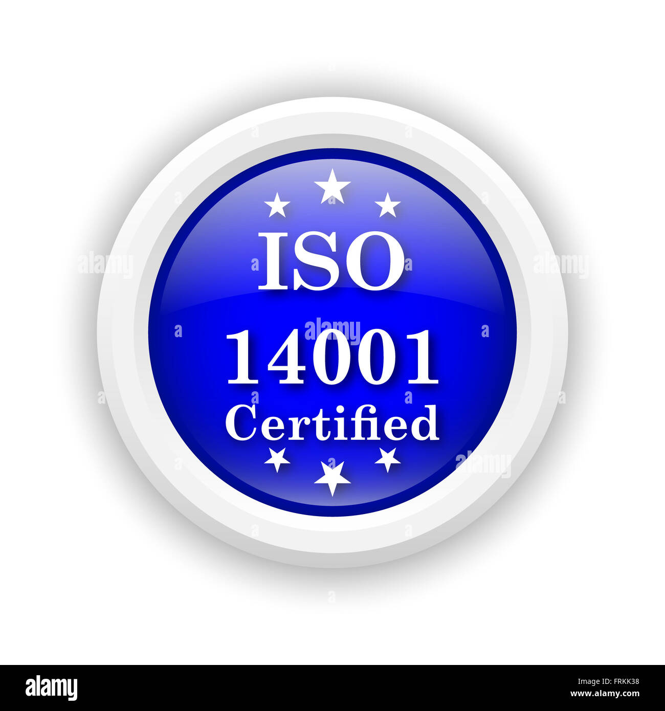 Round plastic icon with white design on blue background Stock Photo - Alamy