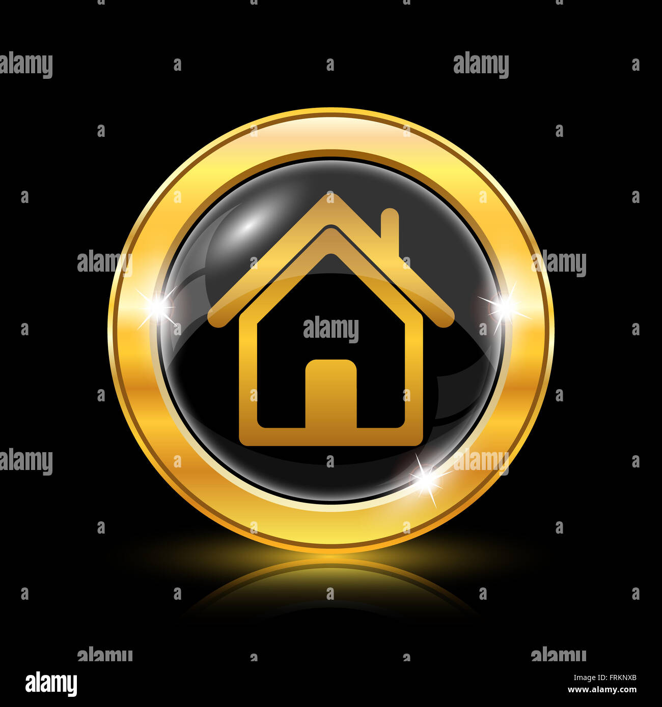 Golden shiny icon on black background - internet button Stock Photo - Alamy