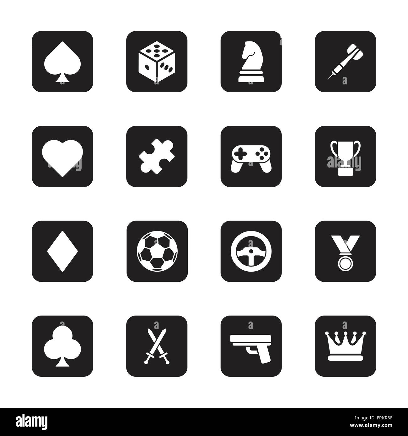 [EPS10] black flat game icon set on rounded rectangle for web, UI ...