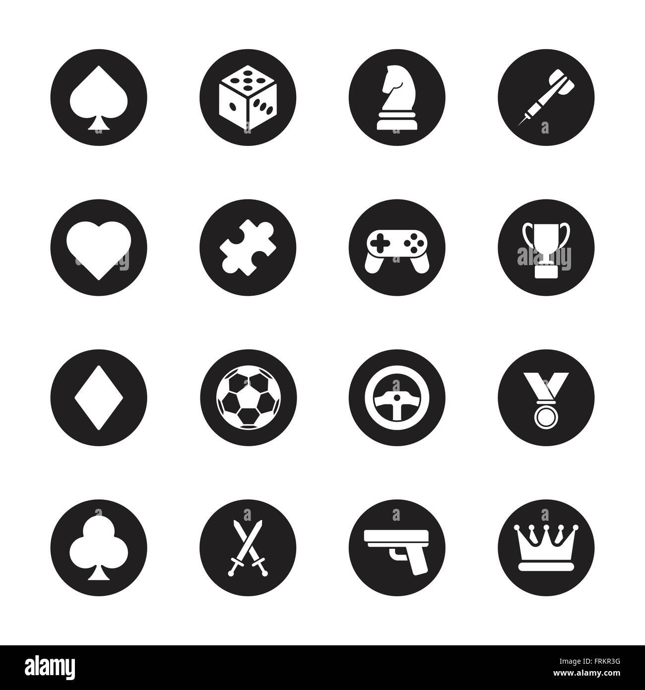 [EPS10] black flat game icon set on circle for web, UI, infographic and ...